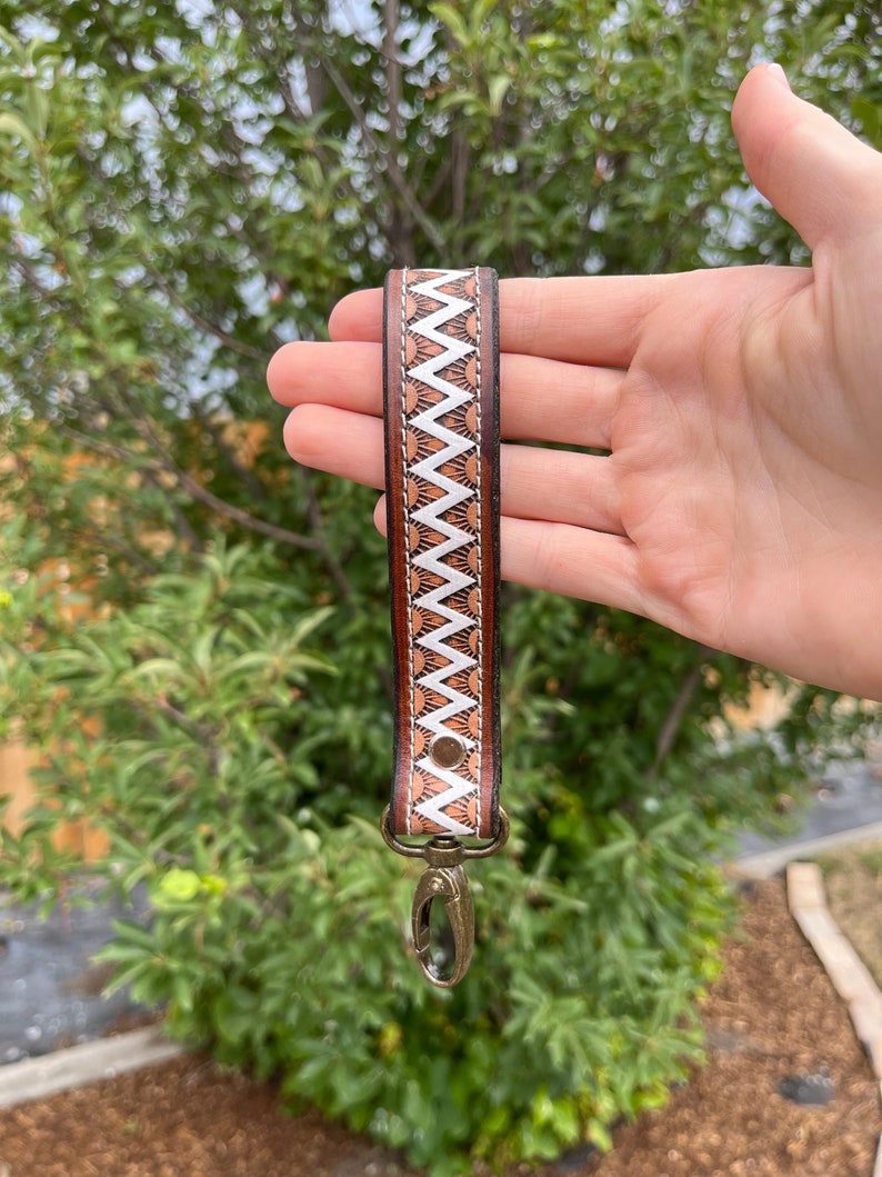 Leather Tooled Western Keychain - Etsy