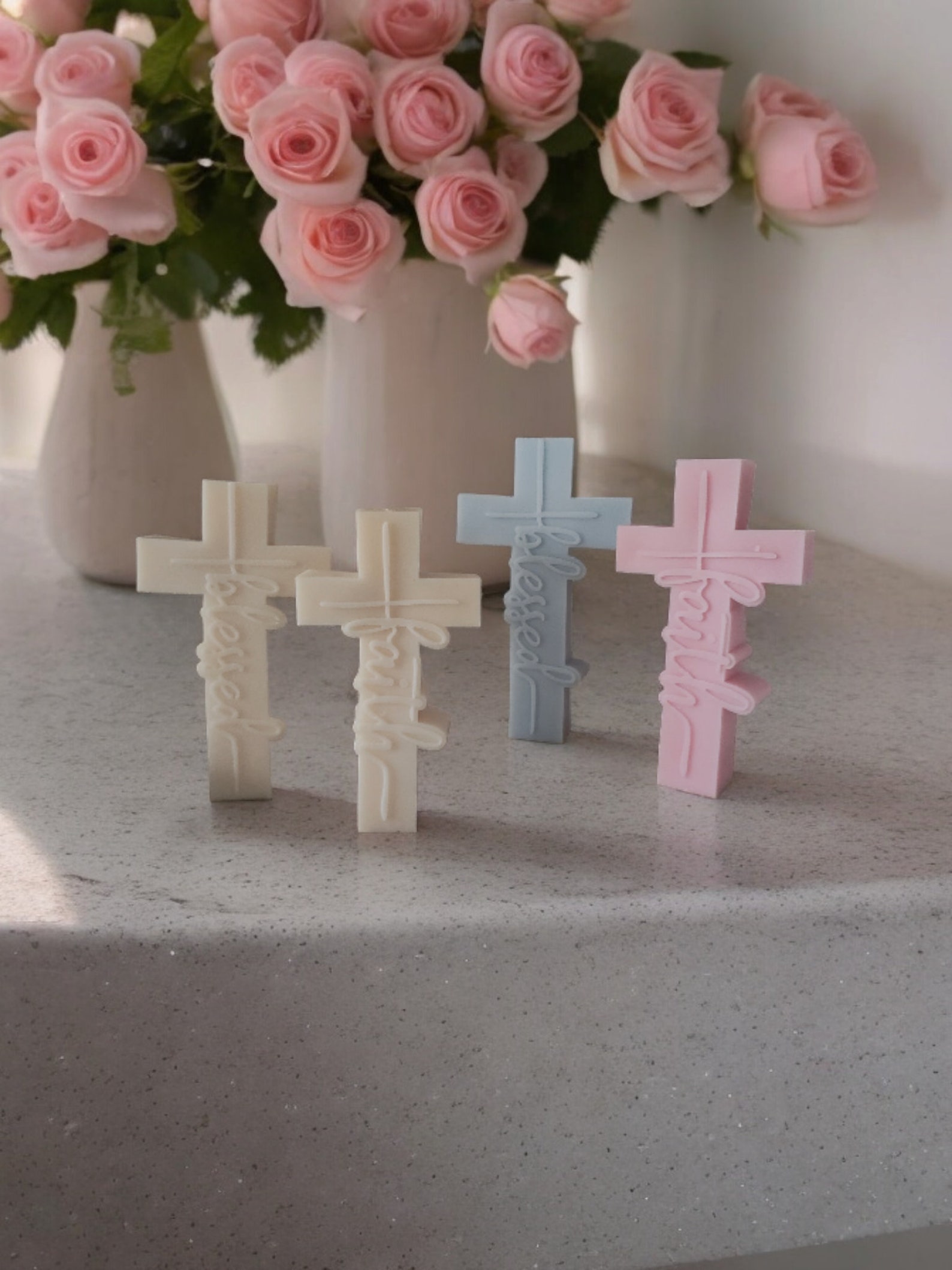 Cross Pillar Candle | Baptism | Faith and Blessed | Baptism Favour ...