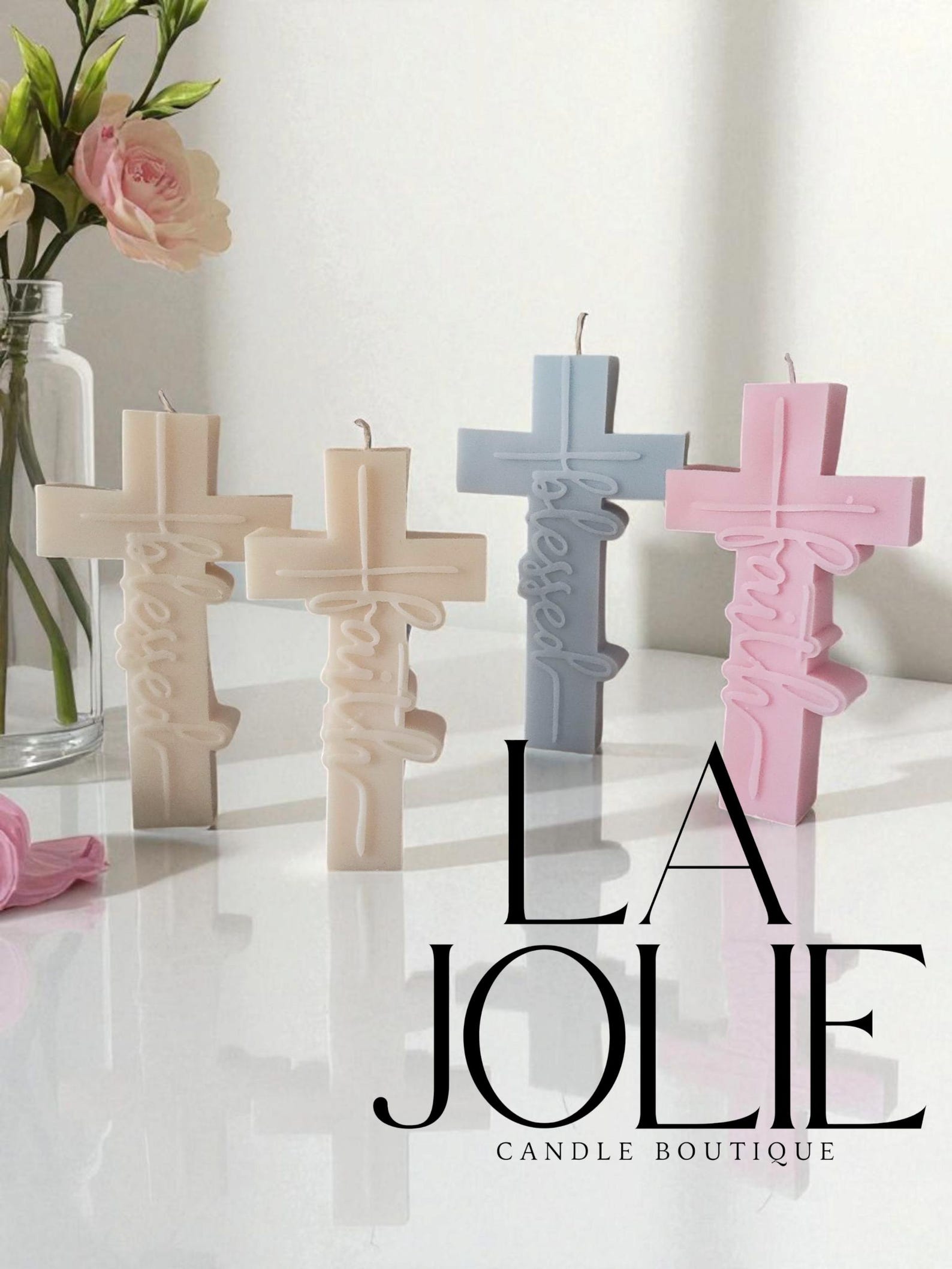 Cross Pillar Candle | Baptism | Faith and Blessed | Baptism Favour ...