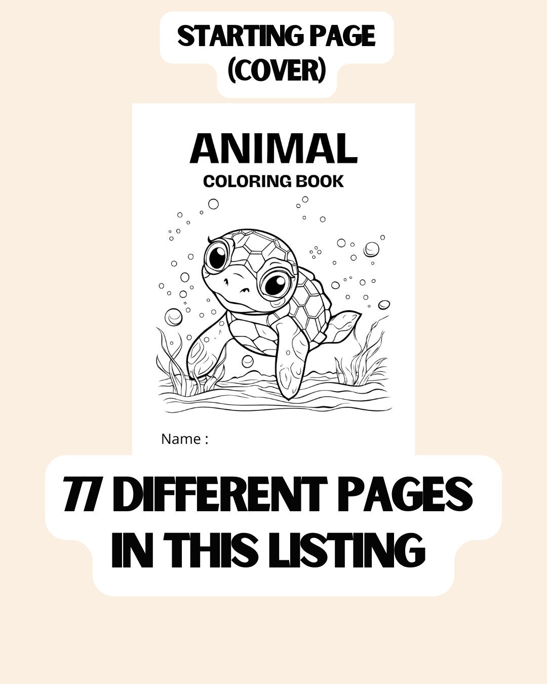 77 Pages Animal Coloring Book - Etsy