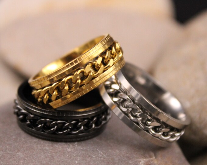 Fidget Spinner Rings for Men Silver Anxiety Ring Boys Meditation ...