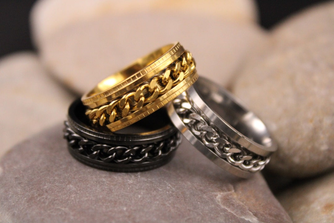 Fidget Spinner Rings for Men Silver Anxiety Ring Boys Meditation ...