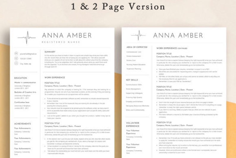 Nurse Resume Template Word & Google Docs Graphic - Etsy