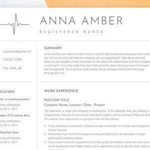 Nurse Resume Template Word & Google Docs Graphic - Etsy