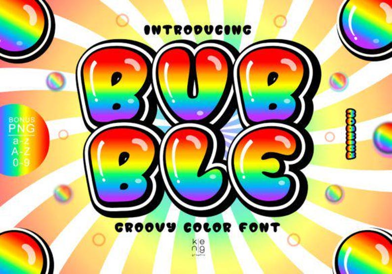 Bubble Rainbow Font, Bold Script Font, Crafty Font, Groovy Font, Script ...