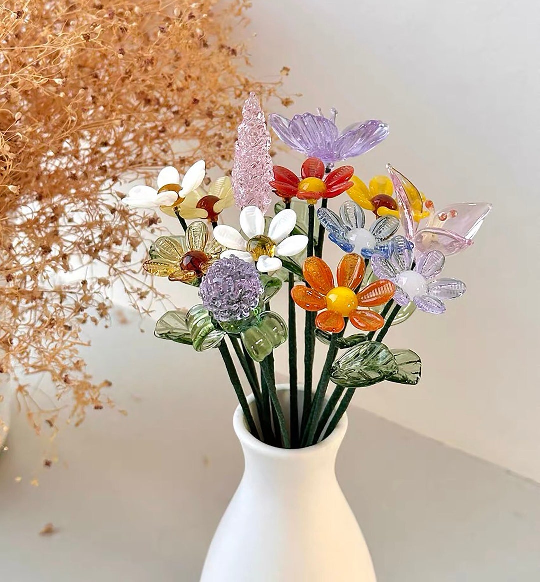 7.5 Inches Handmade Glass Daisy Flower, Glass Flower Bouquet Various ...