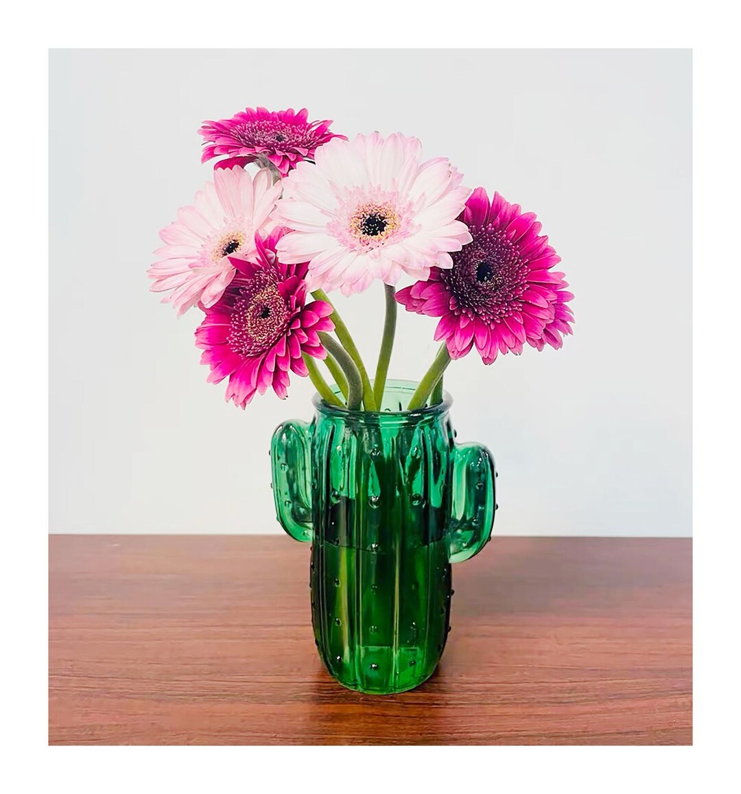 Cactus Vase Embossed Green Vase for Flowers Glass Ribbed Vase Vintage ...