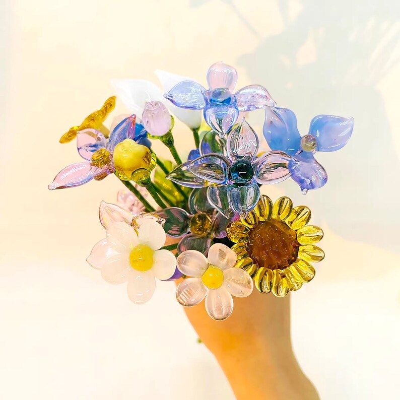 8 Inches Handmade Glass Daisy Flower, Various Color Glass Plants Desk ...