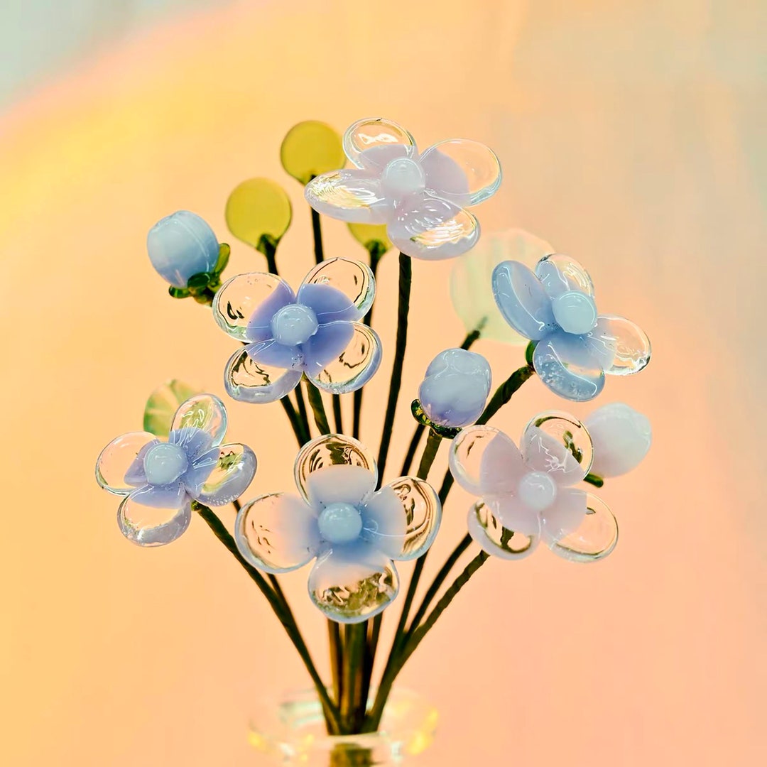 8 Inches Primrose Glass Flower Bouquet Handmade Glass Primrose Flower ...