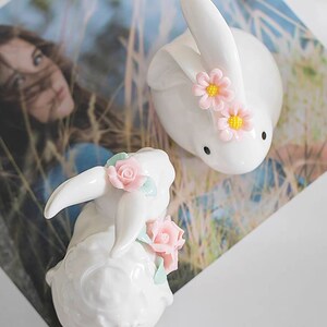 White Ceramic Rabbit Statue, Ceramic Rabbit Ornament, Home Decor ...