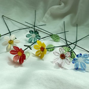 7.5 Inches Handmade Glass Daisy Flower, Glass Flower Bouquet Various ...