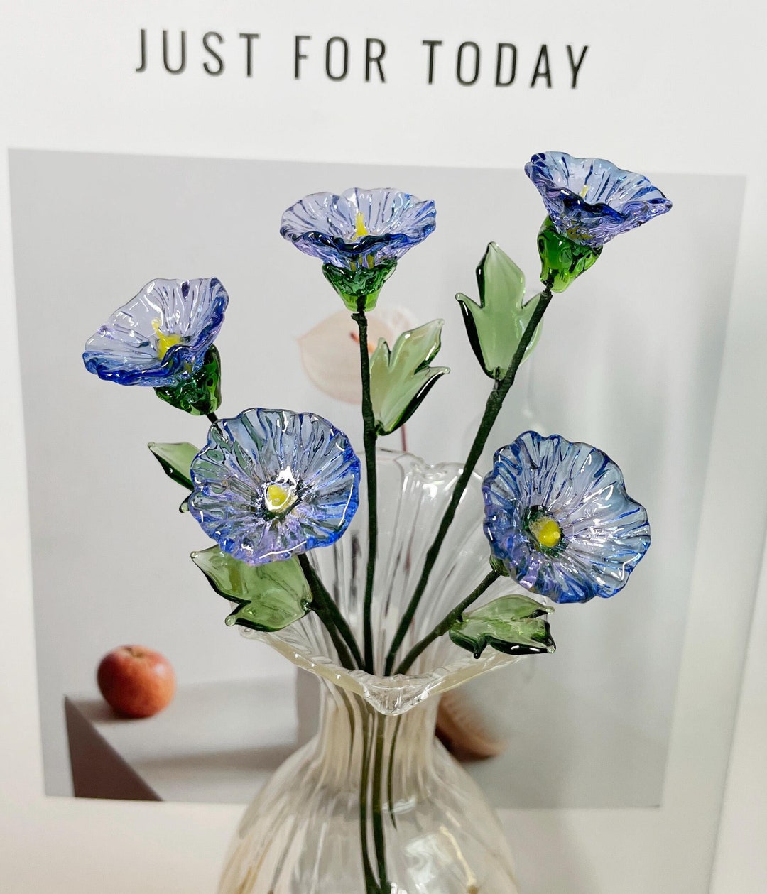 7.5 Inches Morning Glory Glass Flower Bouquet, Handmade Glass Flowers ...