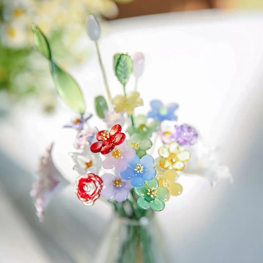 Daisy Glass Flower Bouquet Handmade Glass Daisy Flower, Lily of the ...