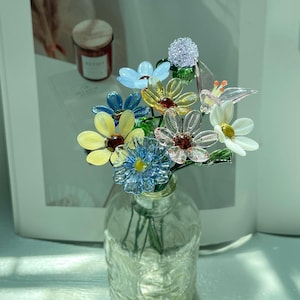 7.5 Inches Handmade Glass Daisy Flower, Glass Flower Bouquet Various ...