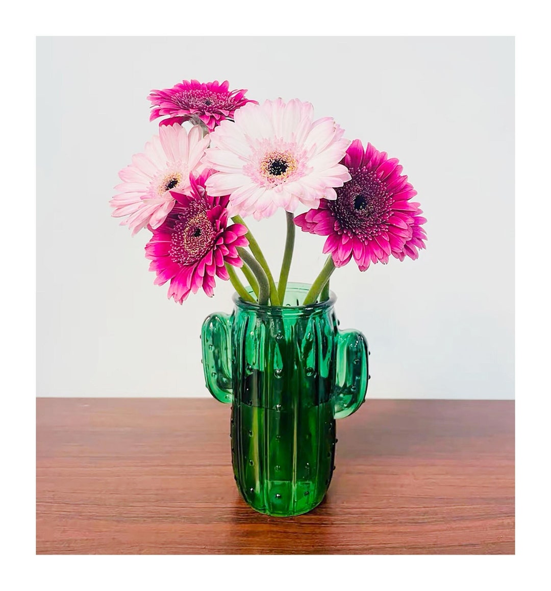 Cactus Vase Embossed Green Vase for Flowers Glass Ribbed Vase Vintage ...