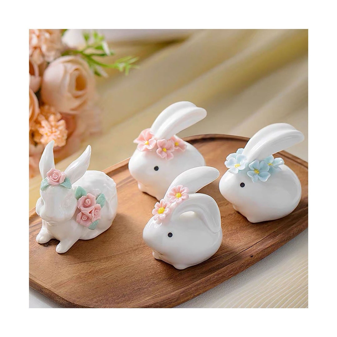 White Ceramic Rabbit Statue, Ceramic Rabbit Ornament, Home Decor ...
