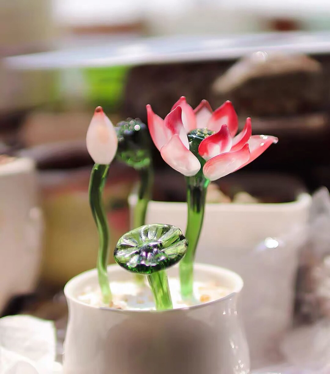 Lotus Glass Potted Plants, Mini Glass Plants, Handmade Glass Art, Glass ...