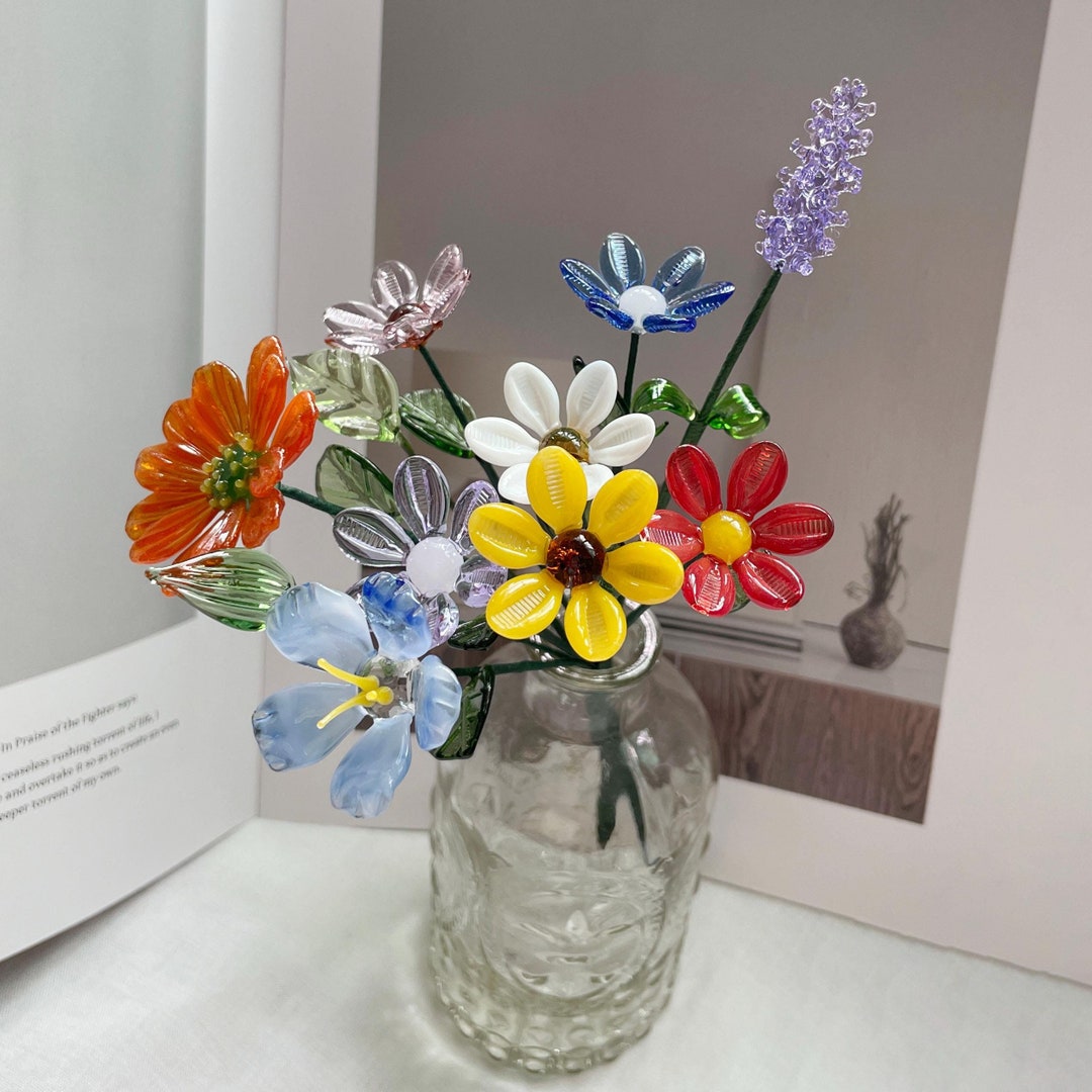7.5 Inches Handmade Glass Daisy Flower, Glass Flower Bouquet Various ...