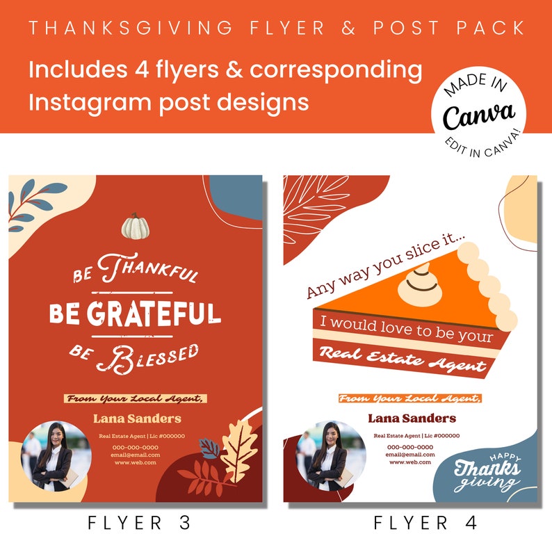 Colorful Thanksgiving Flyer & Social Media Post Pack, Real Estate Agent ...
