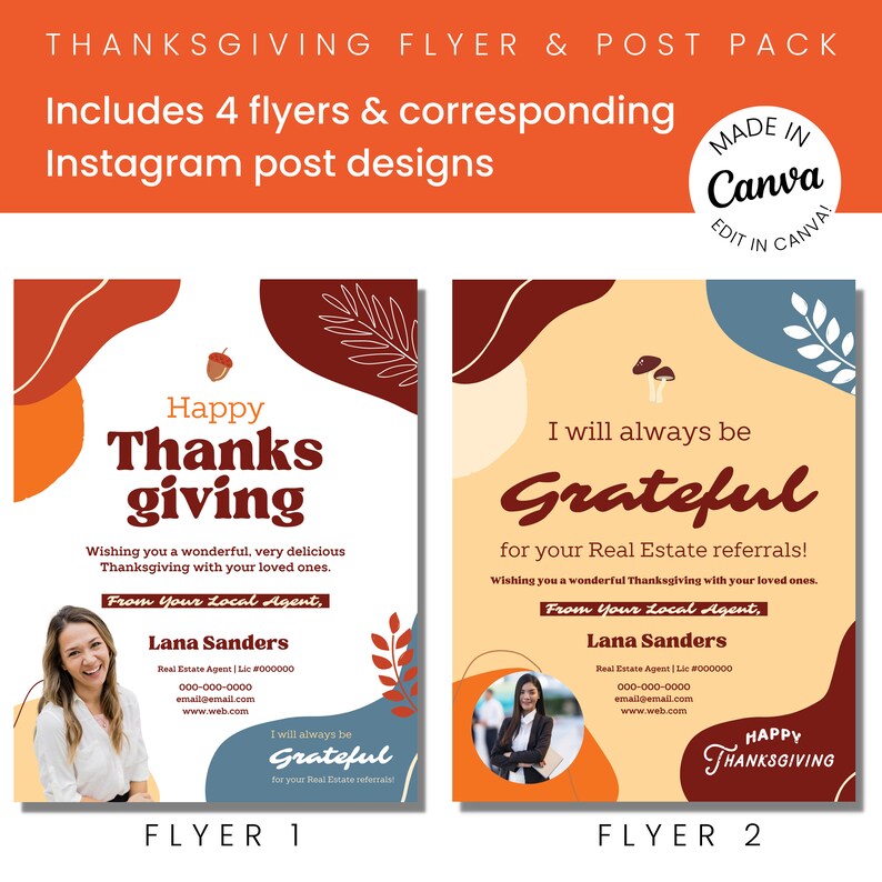 Colorful Thanksgiving Flyer & Social Media Post Pack, Real Estate Agent ...