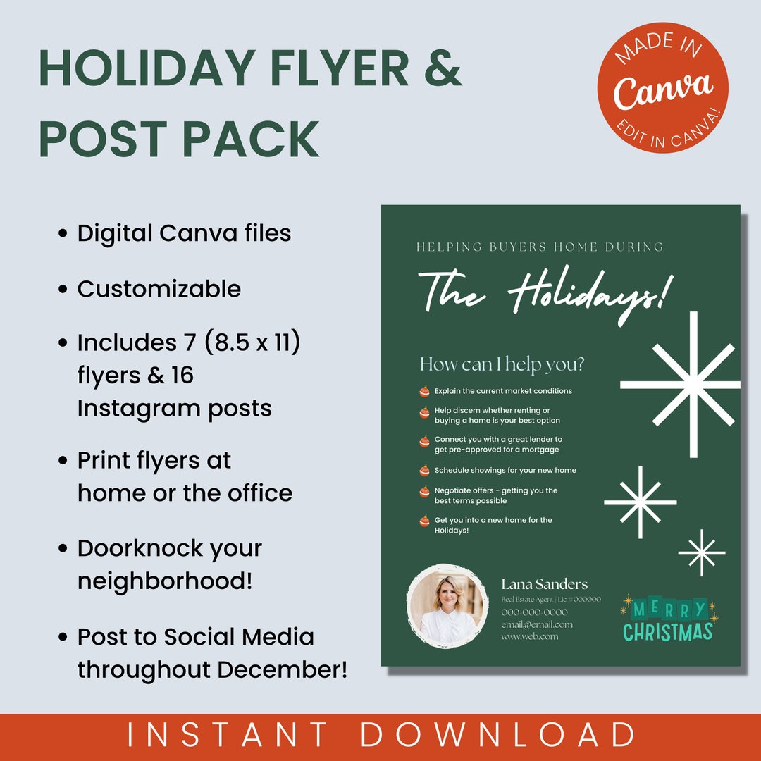 Colorful Holiday Flyer & Social Media Post Pack, Real Estate Agent ...