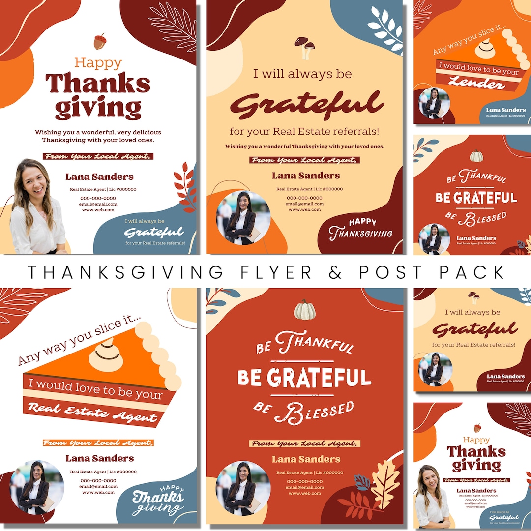 Colorful Thanksgiving Flyer & Social Media Post Pack, Real Estate Agent ...
