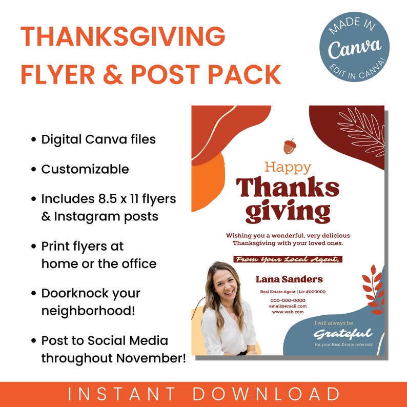 Colorful Thanksgiving Flyer & Social Media Post Pack, Real Estate Agent ...