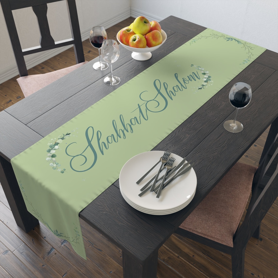 Shabbat Shalom Table Runner - Green Leaves Shabbat Table Decor - Jewish ...
