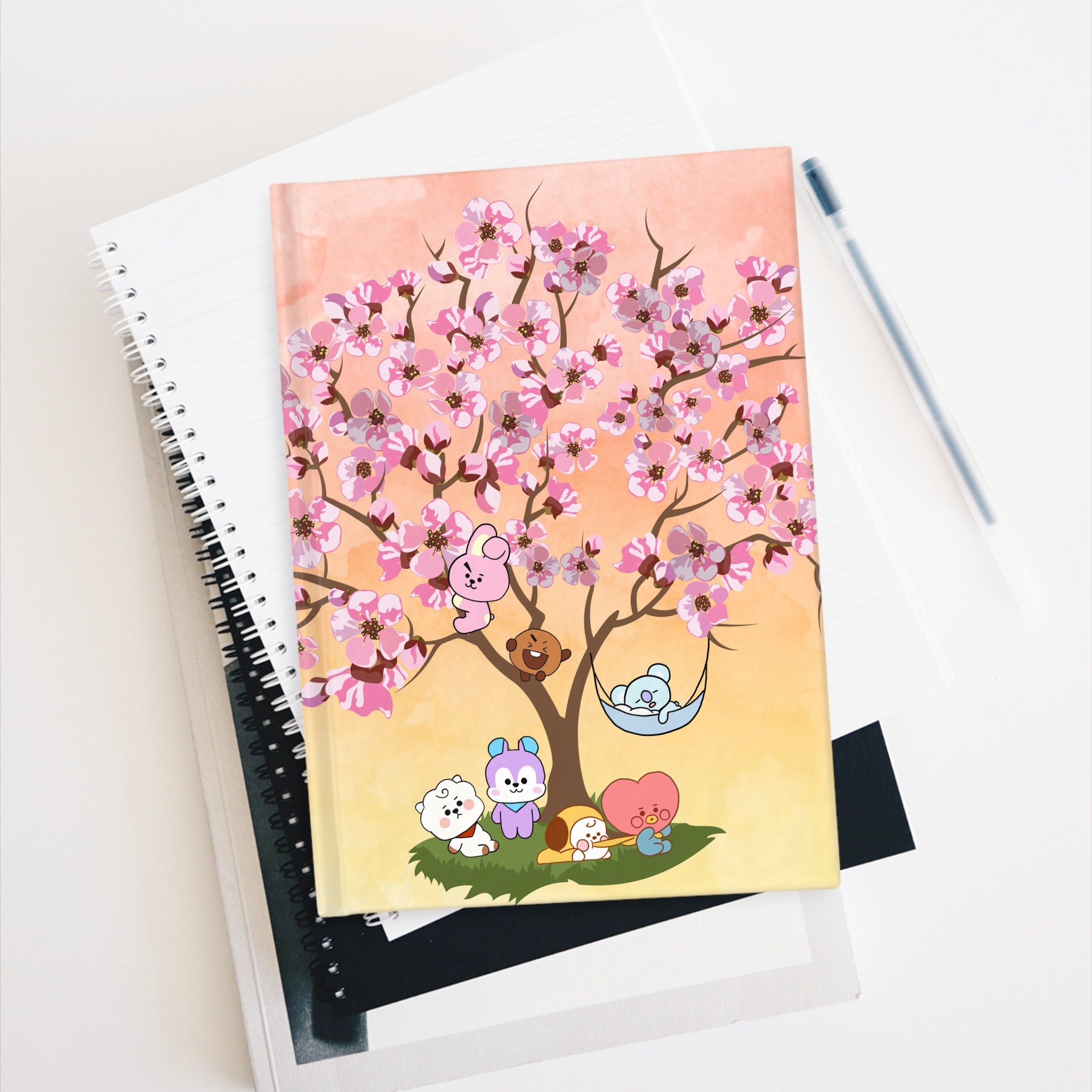 BT21 HARDCOVER Notebook Ruled Line BT21 Friends W/ Cherry Blossom Tree ...