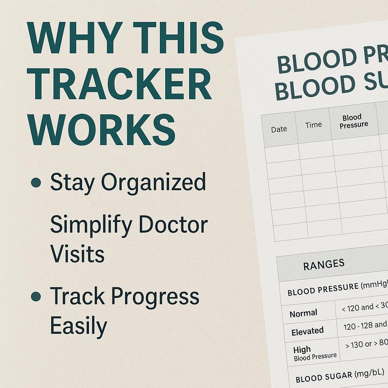 Large-print Blood Pressure & Blood Sugar Log | Health Tracker ...