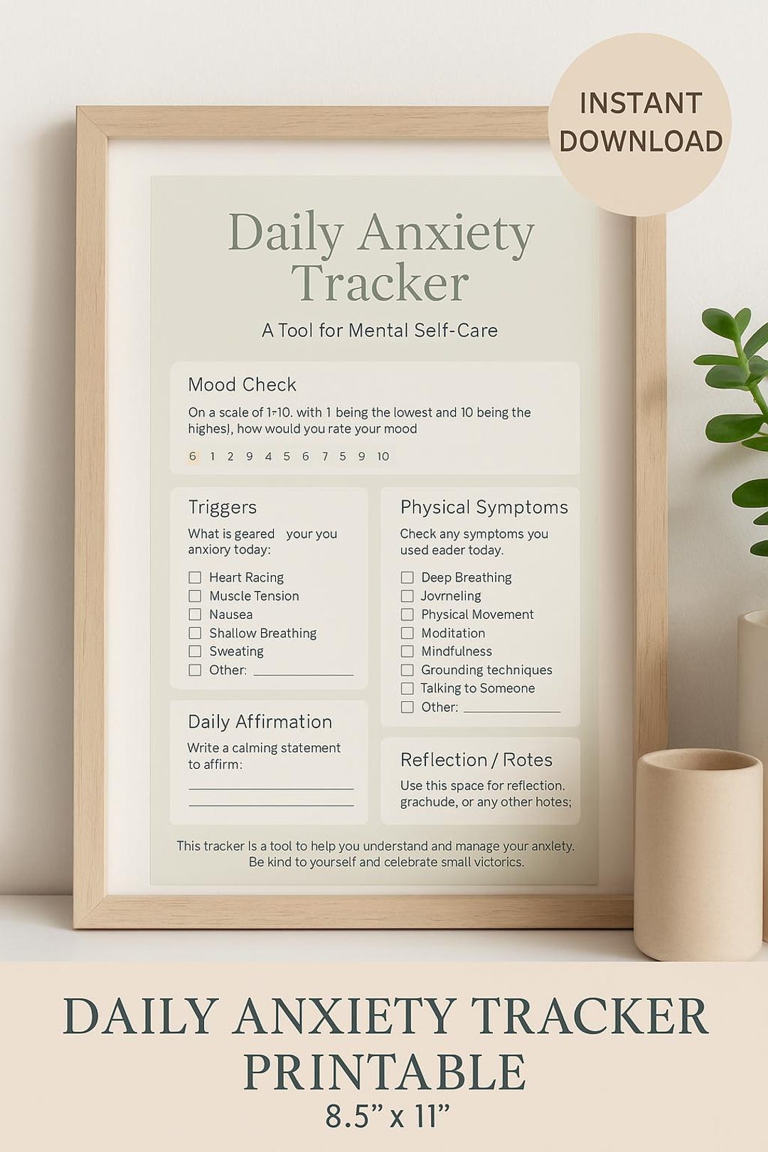 Daily Anxiety Tracker Printable: Mental Health Journal & Self-care Tool ...