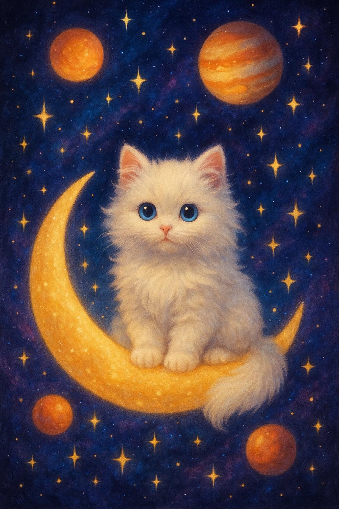 Whimsical Cat on the Moon Wall Art | Magical Celestial Printable | Cute ...