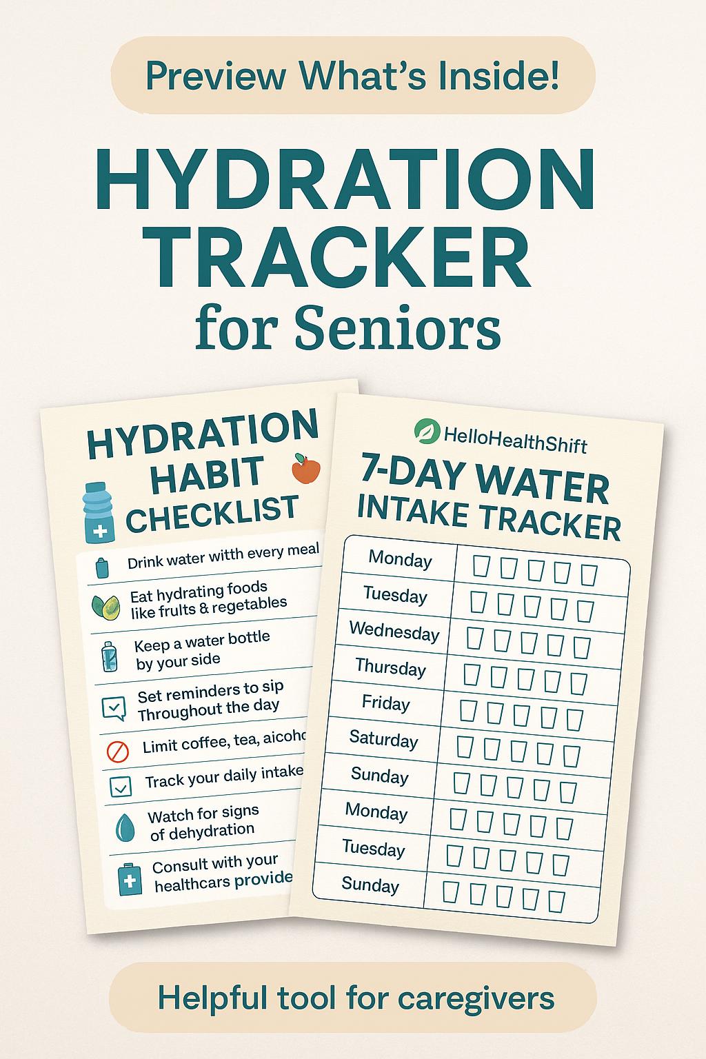 Senior Hydration Tracker Printable: Daily Wellness Checklist (PDF ...