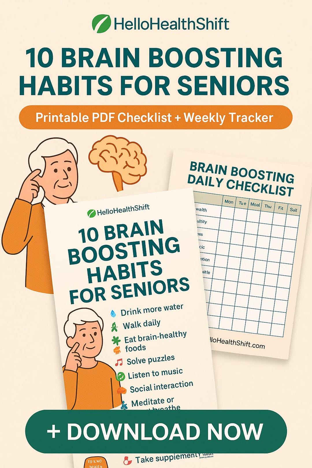 Brain Boosting Habits Checklist for Seniors: Mental Wellness Tracker ...