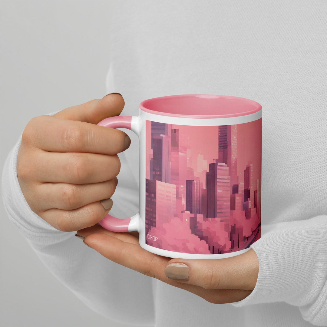 Pastel Pink Cityscape | PIXEL | Mug With Color Inside | Gift for Gamer ...