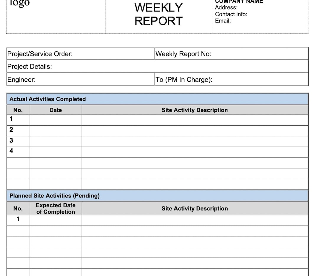 Weekly Activities Report Editable Simple Task Log - Etsy