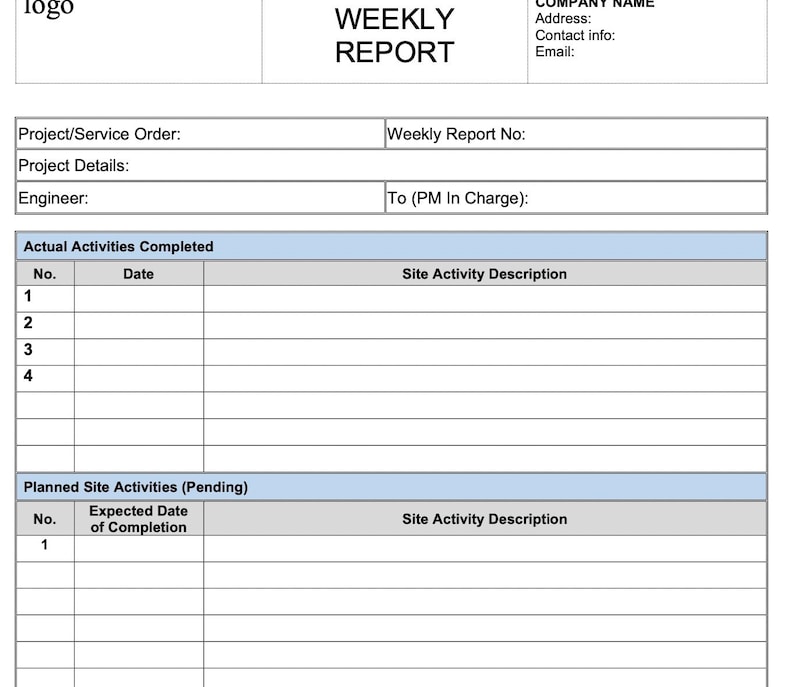 Weekly Activities Report Editable Simple Task Log - Etsy