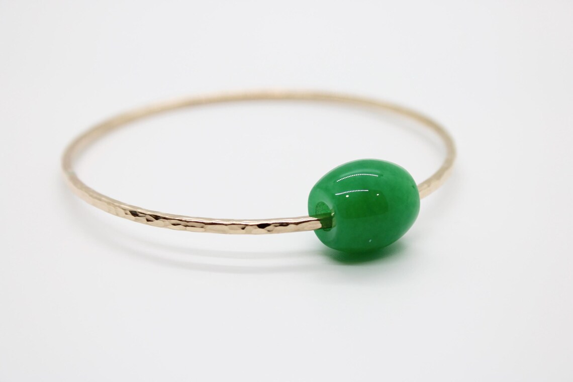 14K Gold Filled Green Jade Barrel Bangle - Etsy