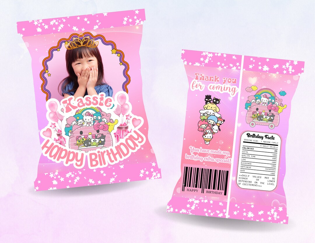 Hello Kitty Sanrio Chip Bags, SANRIO Personalized Chip Bags, Birthday ...
