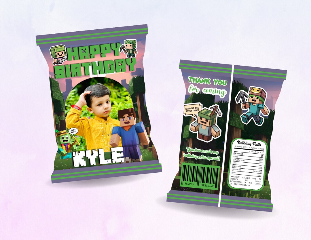 Mine Craft Chip Bags, Personalized Chip Bags, Birthday Party Chip Bags ...