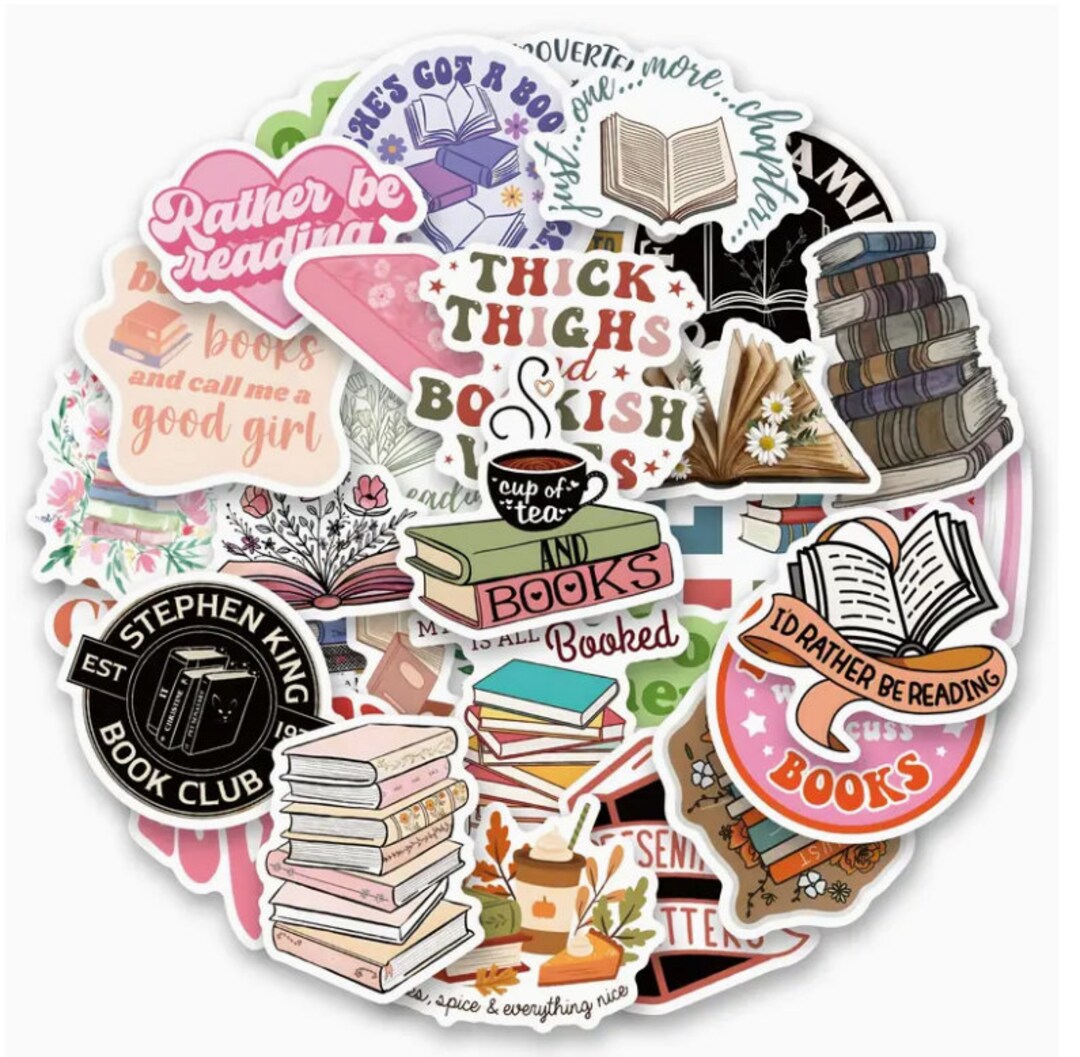 Bookish Design Stickers: 50 Pieces | Kindle, Laptop, Phone, Waterproof ...
