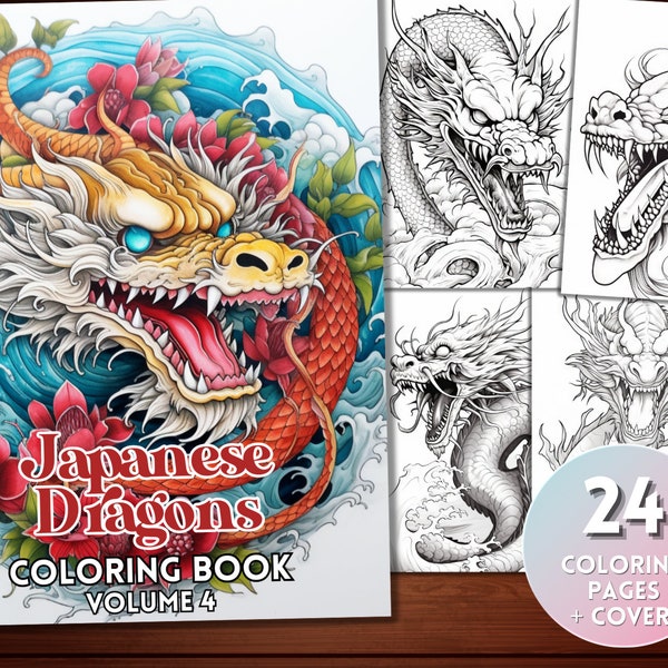 Japanese Dragon Coloring Pages - Etsy