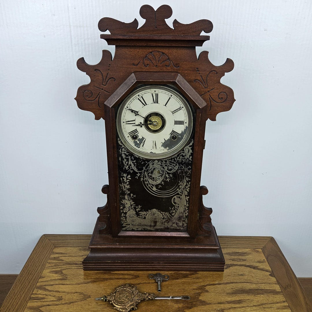 RARE Antique E.N. Welch Arion Walnut Wood Mantle Clock for Parts Repair ...