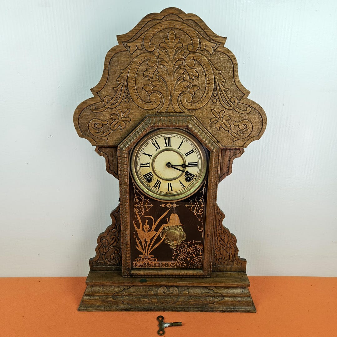 Antique E. Ingraham Gingerbread Oak Kitchen Clock, Read Description ...
