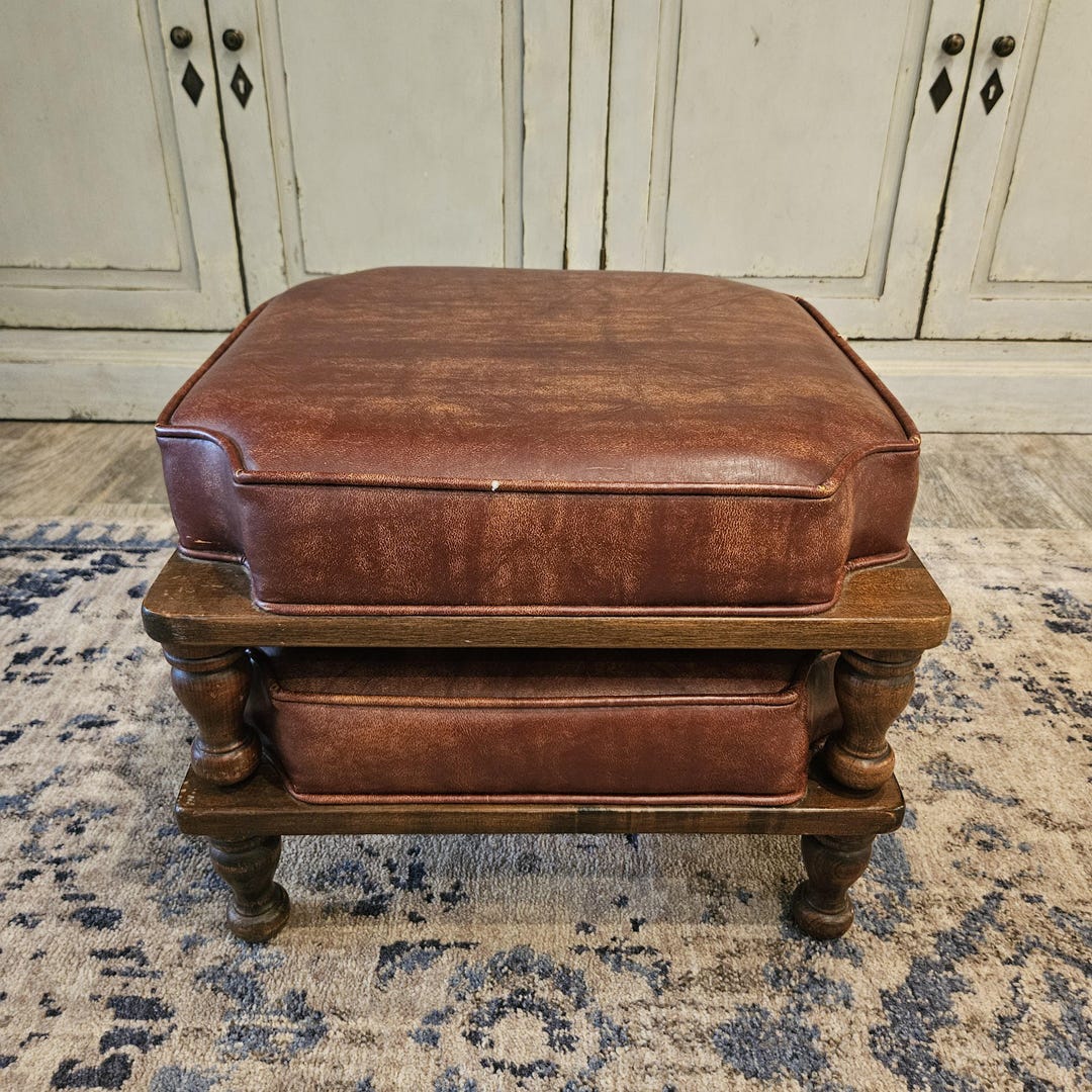 2 VTG Mcm Ethan Allen-style Burgundy Vinyl STACKING Ottomans/foot ...