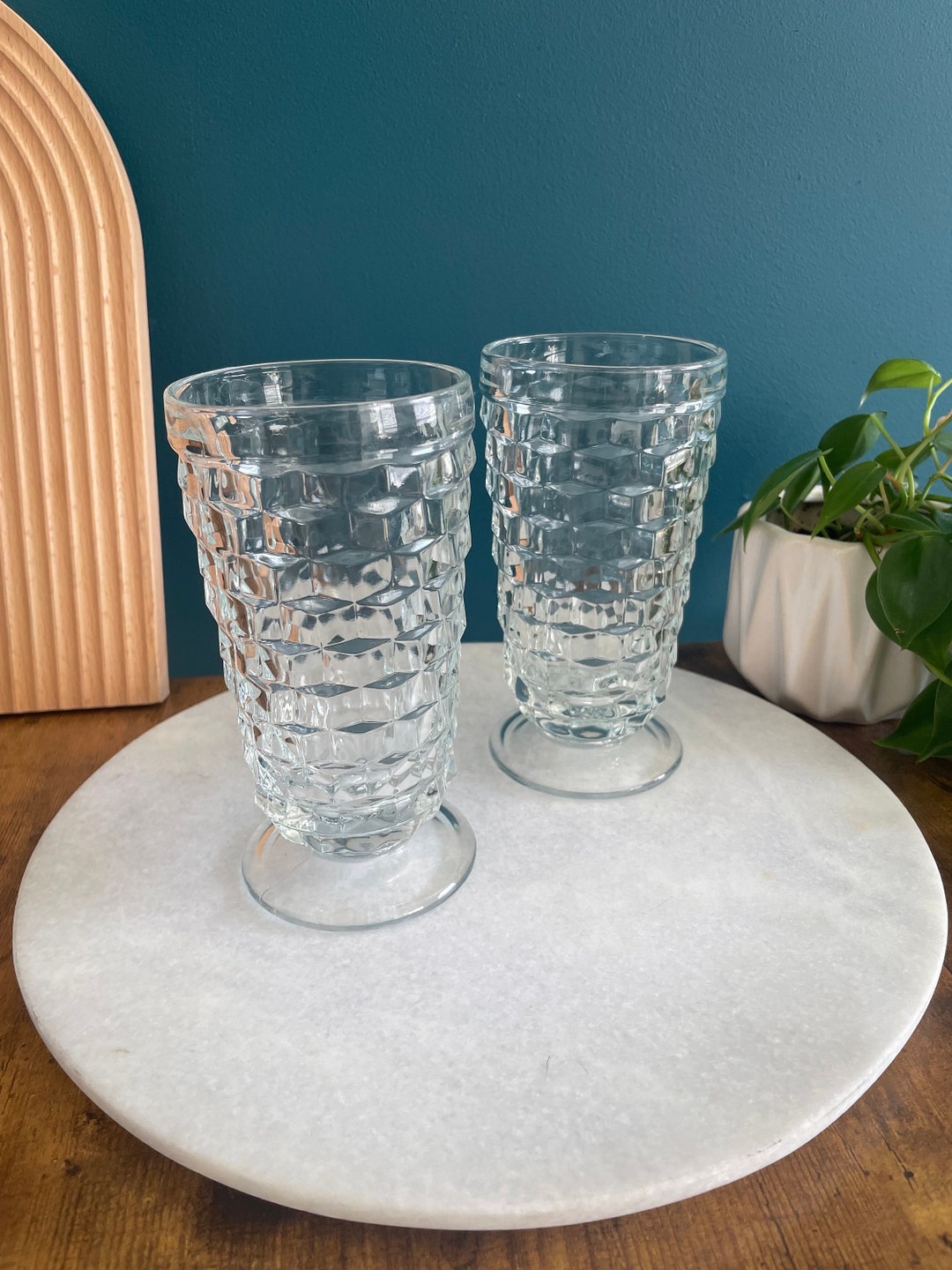 Pair of Indiana Glass Whitehall Crystal Pedestal Drinking Glasses - Etsy