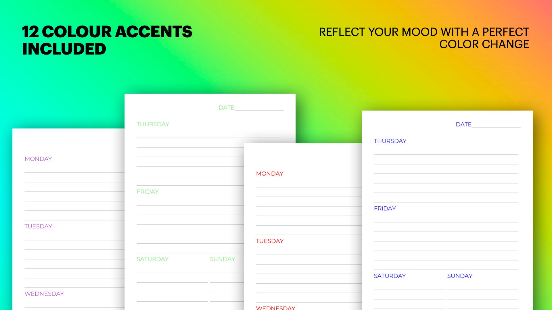 Undated Weekly Planner Printable, Simple Style, Week on 2 Pages, Week ...
