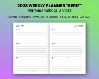 2023 Weekly Planner Printable, Slab Style, Dated Week on 2 Pages, 2023 ...