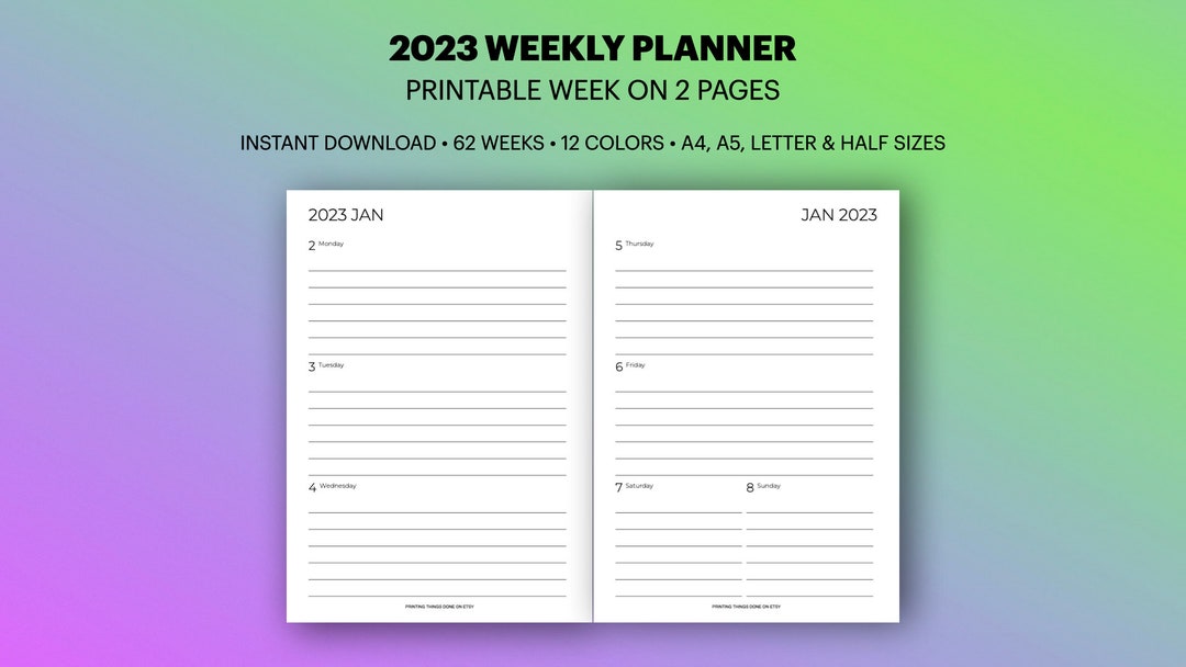 2023 Weekly Planner Printable, Simple Style, Dated Week on 2 Pages ...