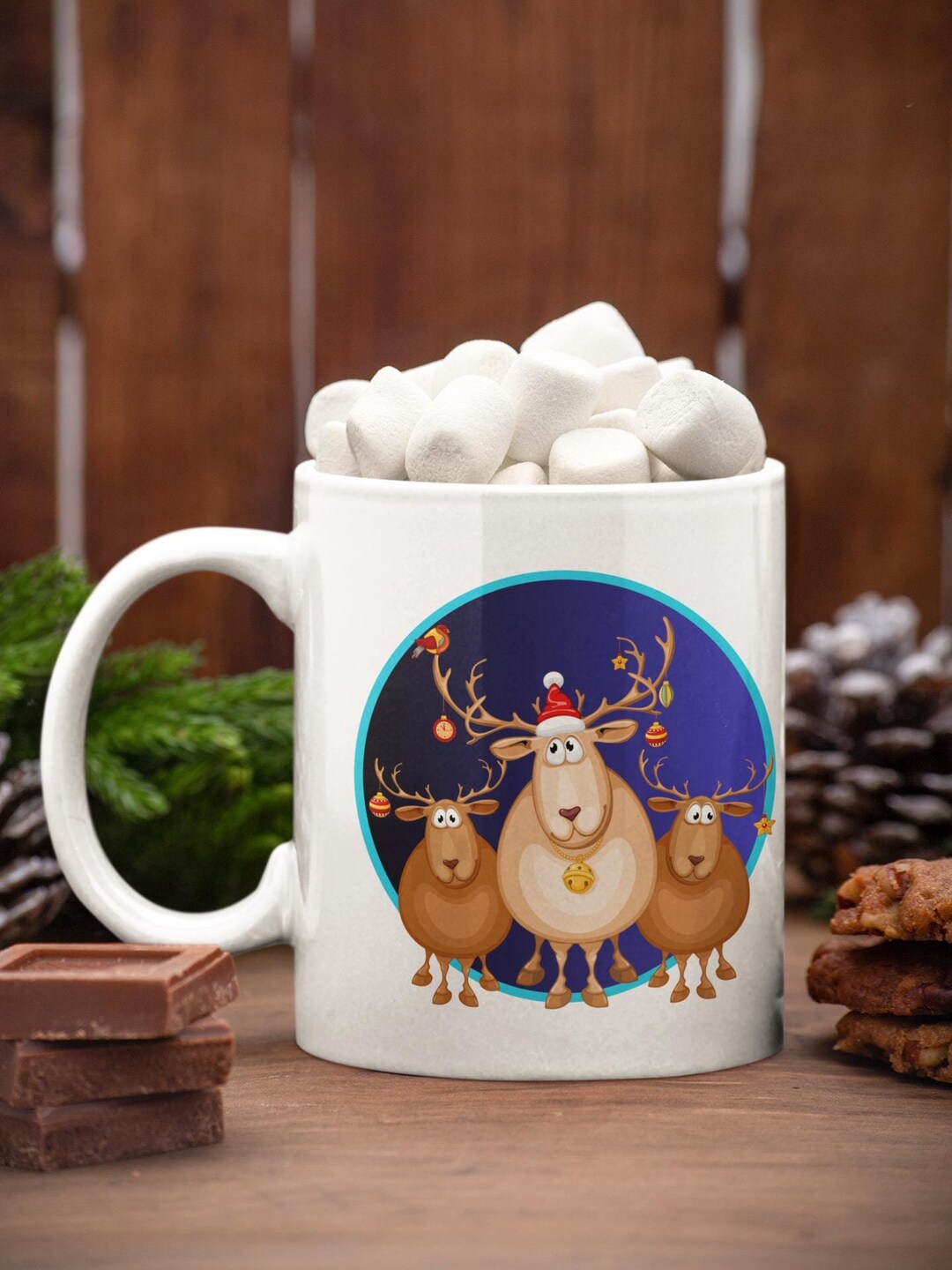 Blue Christmas Reindeer Mugs Christmas Mug Secret Santa Gift Hot ...